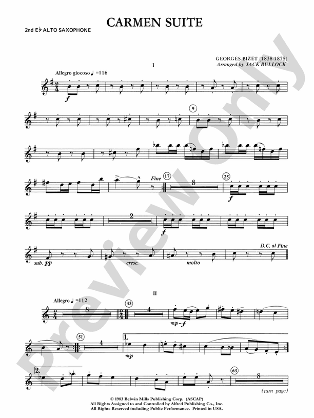 Carmen Suite: 2nd E-flat Alto Saxophone: 2nd E-flat Alto Saxophone Part - Digital Sheet Music ...