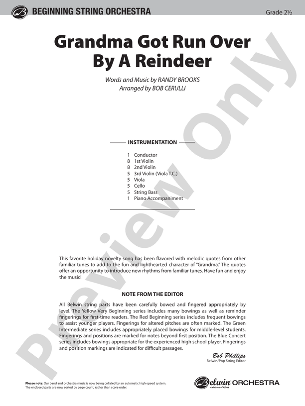 Grandma Got Run Over by a Reindeer: Score: String Orchestra Score ...