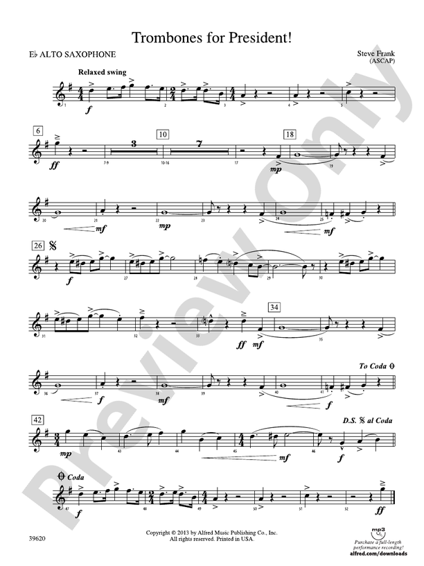 Trombones for President!: E-flat Alto Saxophone: E-flat Alto Saxophone ...
