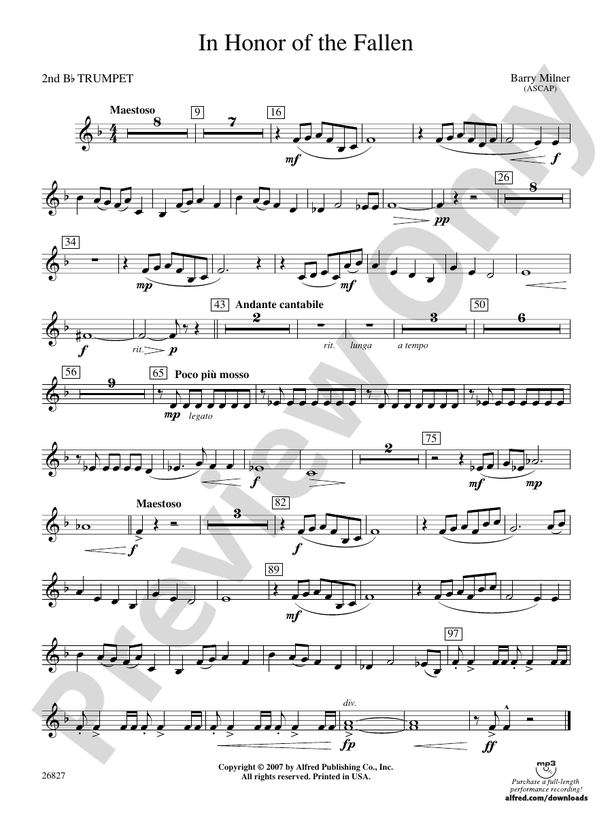 In Honor of the Fallen: 2nd B-flat Trumpet: 2nd B-flat Trumpet Part - Digital Sheet Music Download