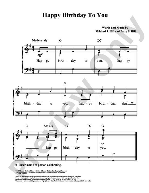 Happy Birthday To You: Easy Piano: Mildred J. Hill - Digital Sheet ...