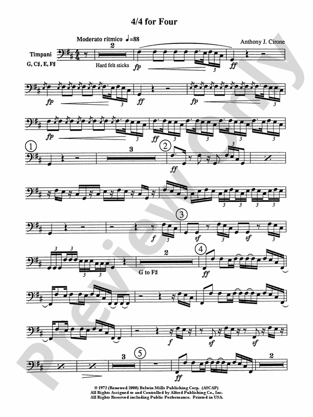 4/4 for Four: Timpani: Timpani Part - Digital Sheet Music Download