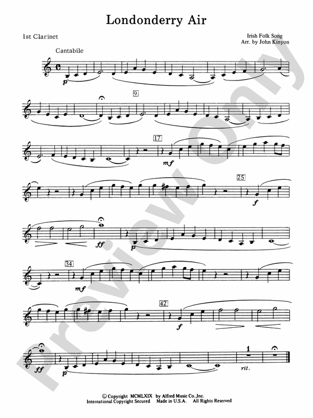 Londonderry Air (featuring the Clarinet section): 1st B-flat Clarinet: 1st B-flat Clarinet Part ...