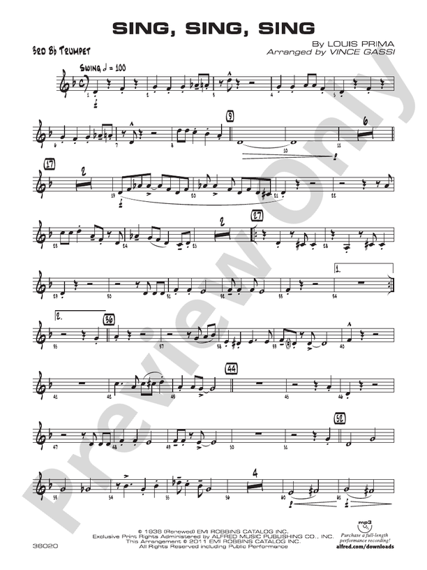 Sing, Sing, Sing: 3rd B-flat Trumpet: 3rd B-flat Trumpet Part - Digital Sheet Music Download