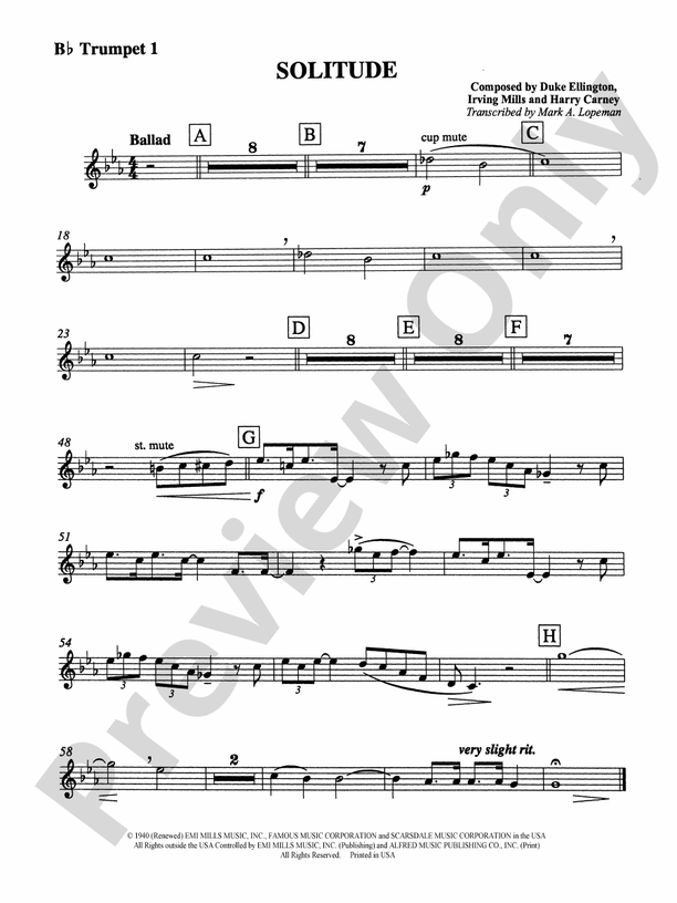 Solitude: 1st B-flat Trumpet: 1st B-flat Trumpet Part - Digital Sheet Music Download