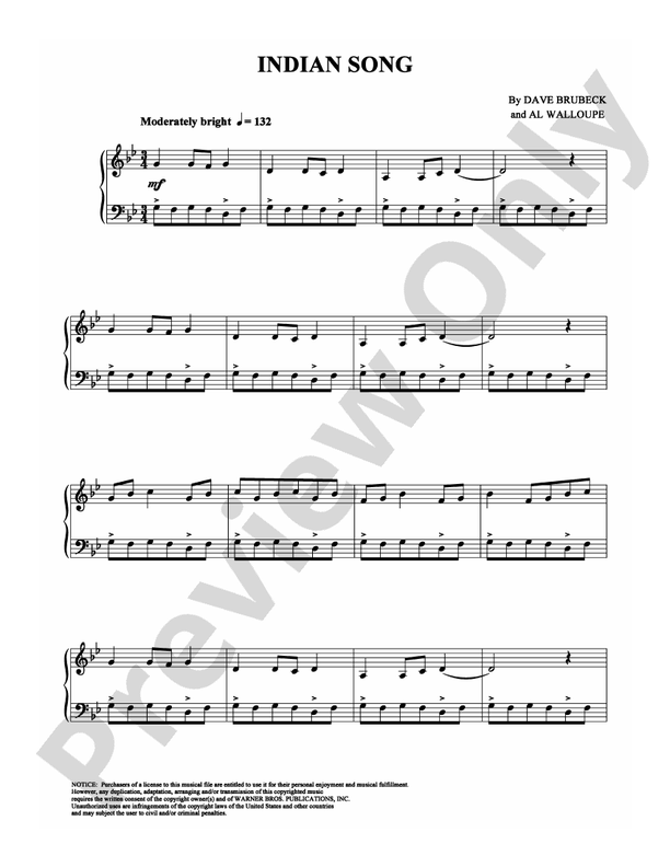 Indian Song: Piano: Dave Brubeck - Digital Sheet Music Download