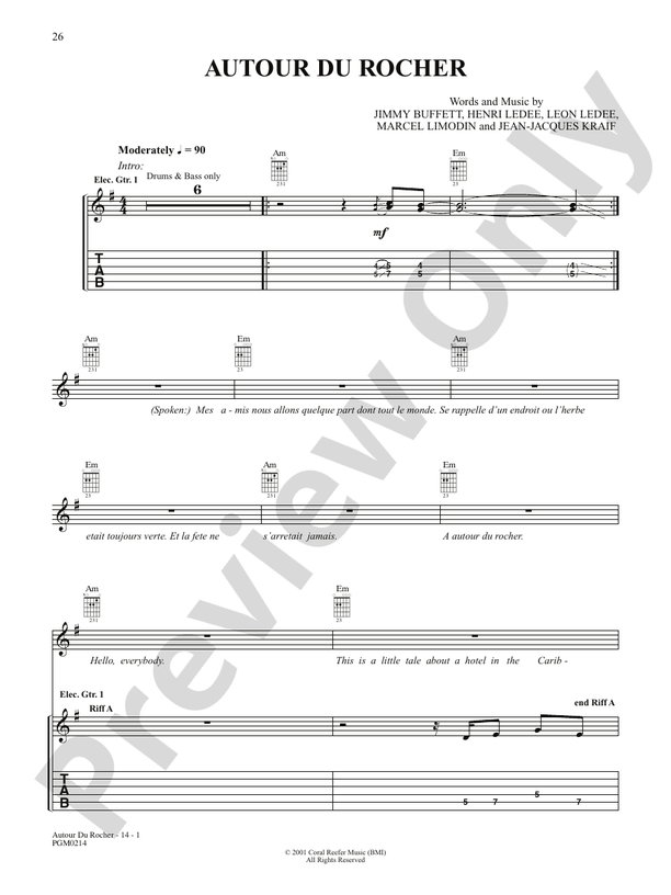 Autour Du Rocher: Guitar: Jimmy Buffett - Digital Sheet Music Download