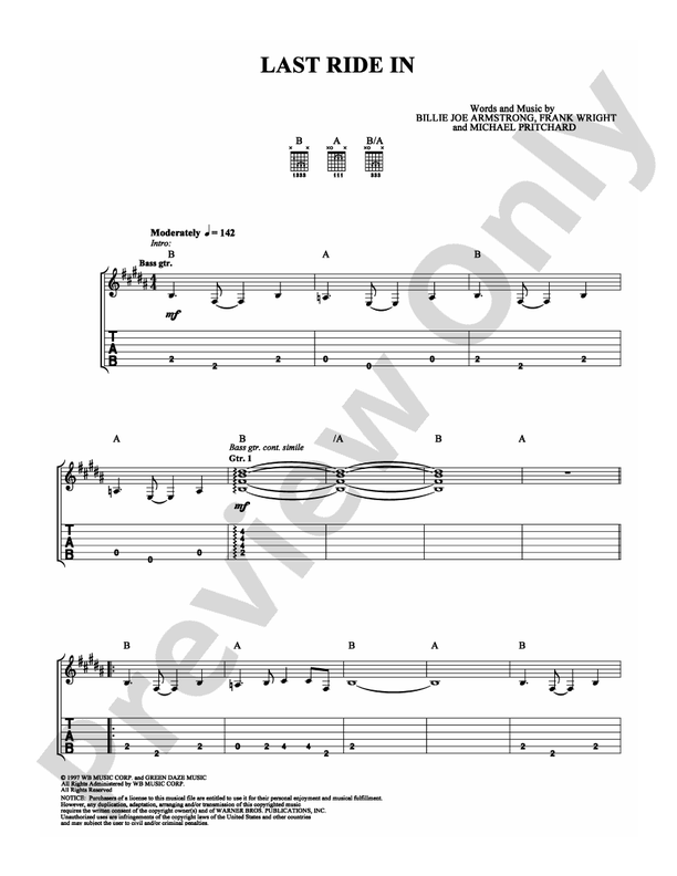 Last Ride In: Guitar TAB: Green Day - Digital Sheet Music Download