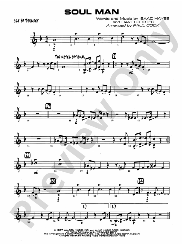 Soul Man: 1st B-flat Trumpet: 1st B-flat Trumpet Part - Digital Sheet ...