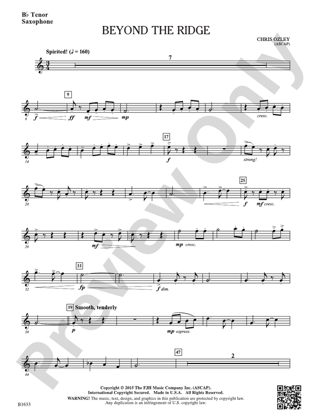 Beyond the Ridge: B-flat Tenor Saxophone: B-flat Tenor Saxophone Part: Chris Ozley - Digital ...