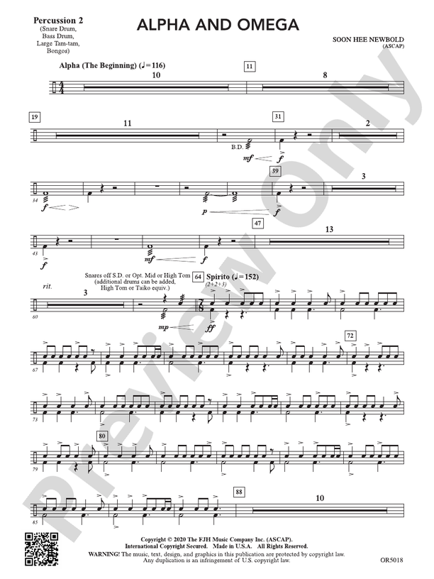 Alpha and Omega: Percussion 2: Percussion 2 Part: Soon Hee Newbold - Digital Sheet Music Download