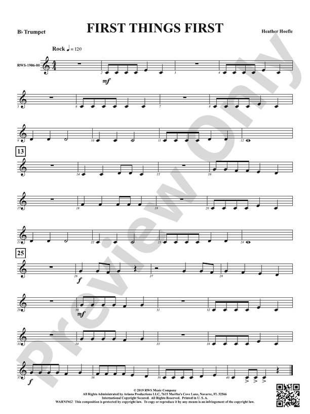 First Things First: 1st B-flat Trumpet: 1st B-flat Trumpet Part: Heather Hoefle - Digital Sheet ...