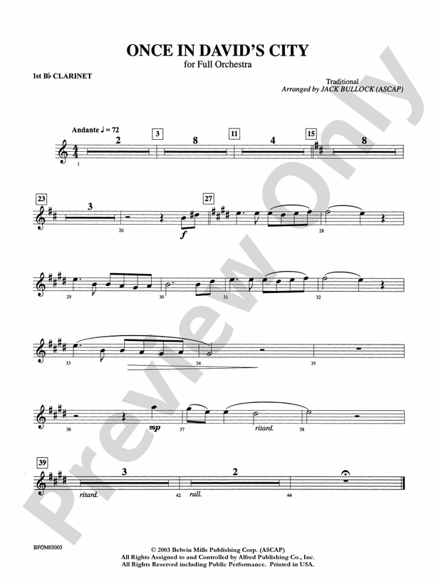 Once in David's City: 1st B-flat Clarinet: 1st B-flat Clarinet Part - Digital Sheet Music Download