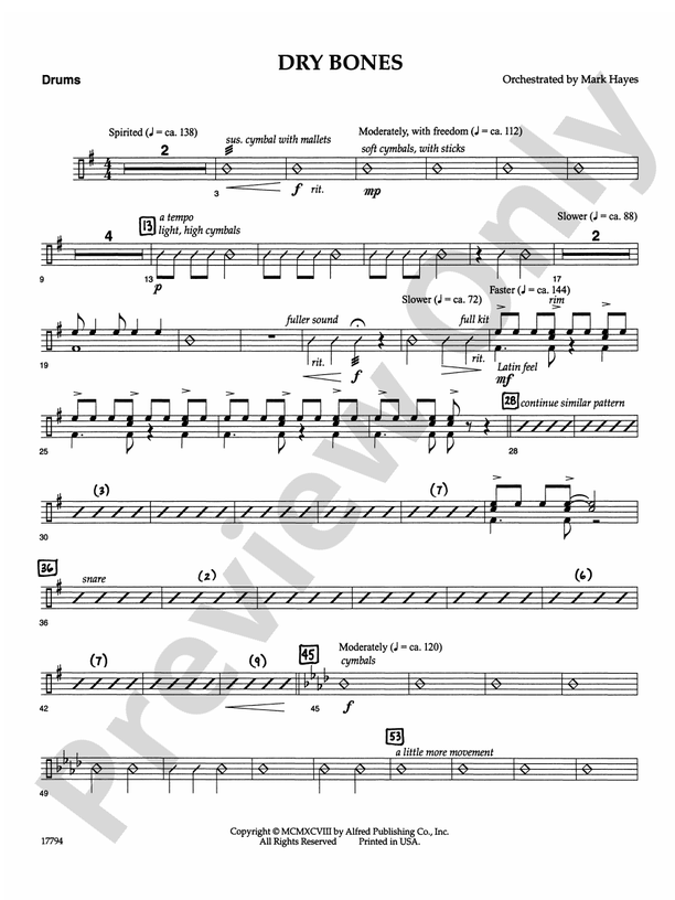 Dry Bones: Drums: Drums Part - Digital Sheet Music Download
