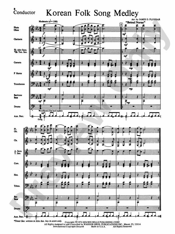 Korean Folk Song Medley: Score: Concert Band Score - Digital Sheet ...