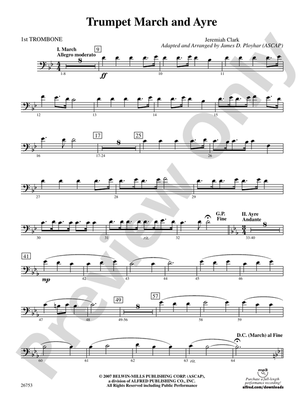 Trumpet March and Ayre: 1st Trombone: 1st Trombone Part - Digital Sheet ...