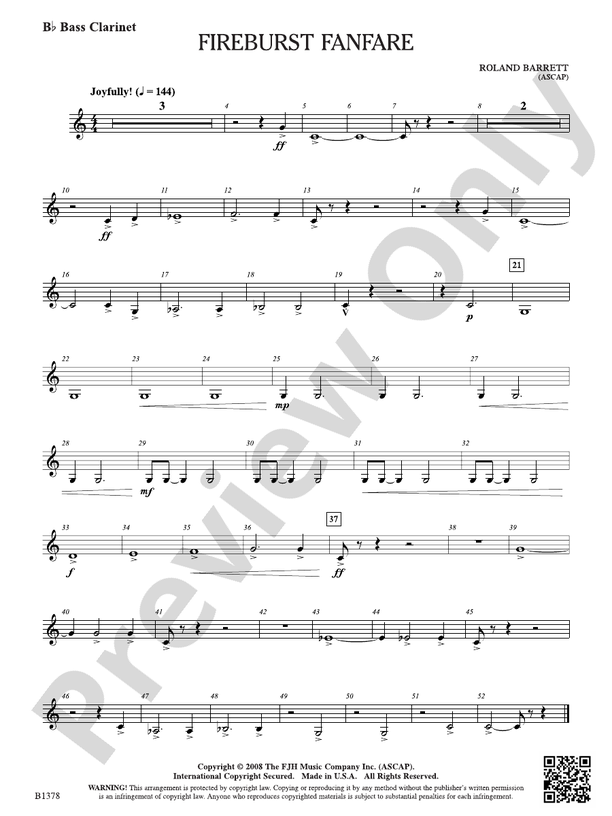 Fireburst Fanfare: B-flat Bass Clarinet: B-flat Bass Clarinet Part ...