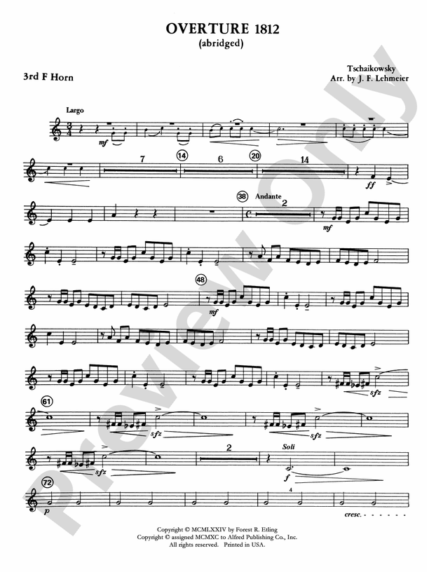 Overture 1812: 3rd F Horn: 3rd F Horn Part - Digital Sheet Music Download