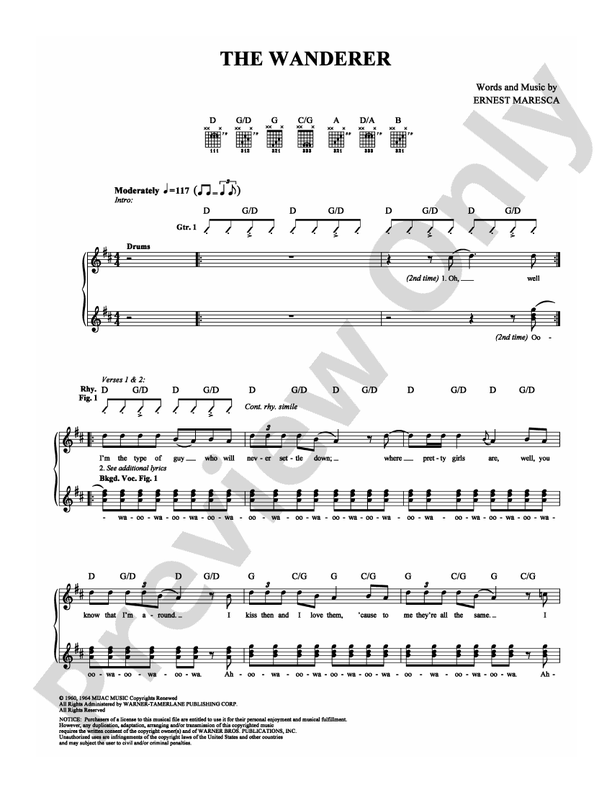 The Wanderer: Easy Guitar: Dion and the Belmonts - Digital Sheet Music ...