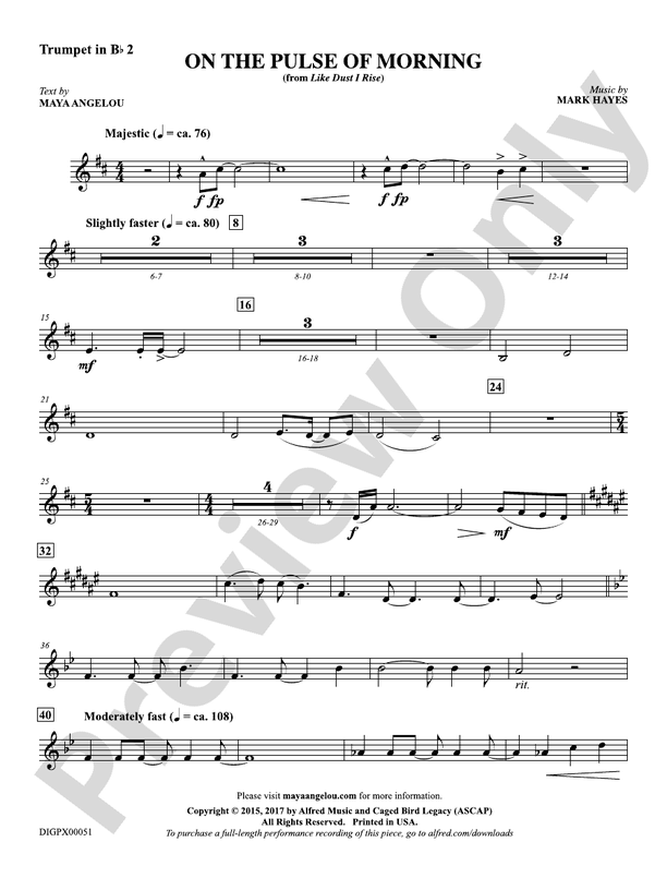 On the Pulse of Morning: 2nd B-flat Trumpet: 2nd B-flat Trumpet Part - Digital Sheet Music Download