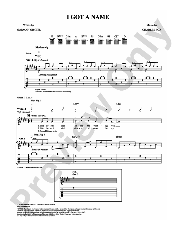 I Got a Name: Guitar TAB: Jim Croce - Digital Sheet Music Download