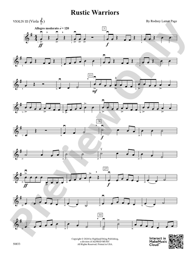 Rustic Warriors: 3rd Violin (Viola [TC]): 3rd Violin (Viola [TC]) Part ...