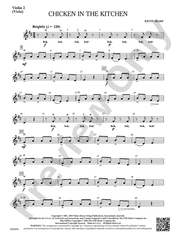 Chicken in the Kitchen: Violin 2 (Optional Viola): Violin 2 (Optional ...