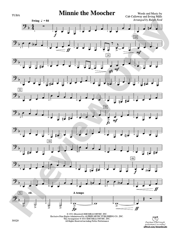 Minnie the Moocher: Tuba: Tuba Part - Digital Sheet Music Download