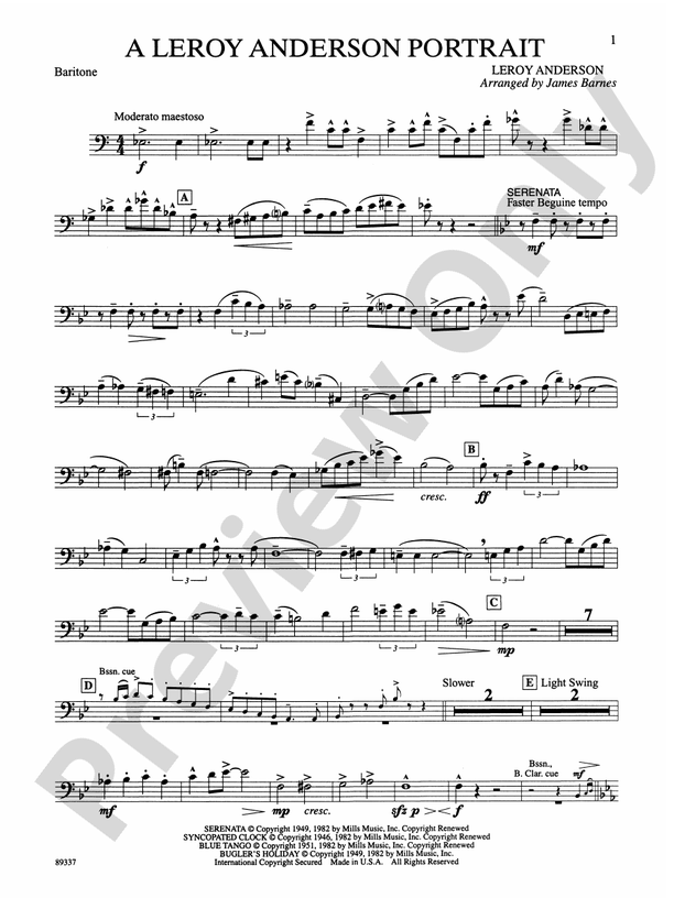 Leroy Anderson Portrait: Baritone B.C.: Baritone B.C. Part - Digital ...