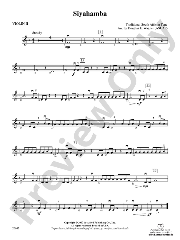 Siyahamba: 2nd Violin: 2nd Violin Part - Digital Sheet Music Download
