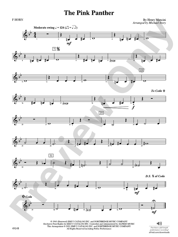The Pink Panther: 1st F Horn: 1st F Horn Part - Digital Sheet Music ...