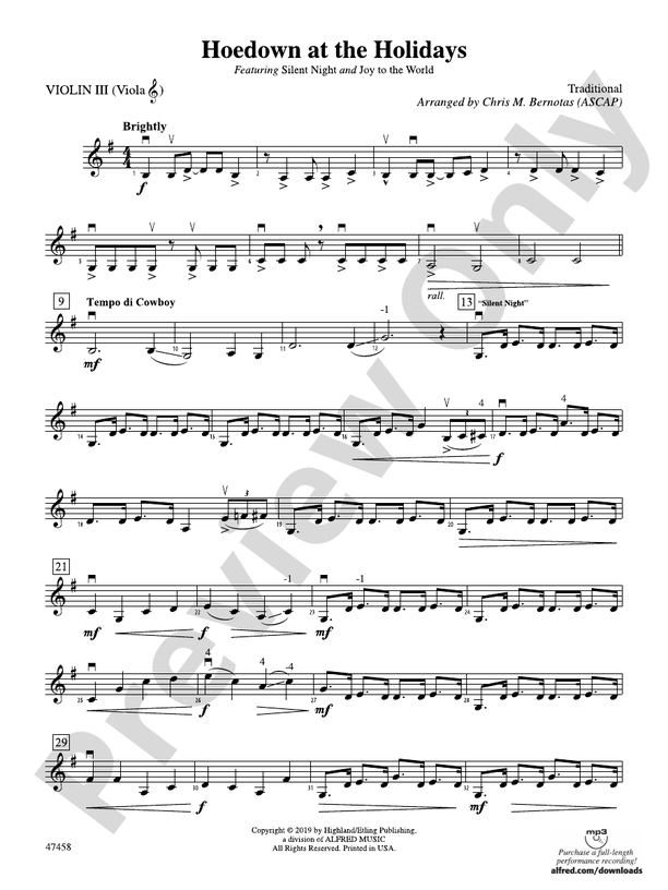 Hoedown at the Holidays: 3rd Violin (Viola [TC]): 3rd Violin (Viola [TC]) Part - Digital Sheet ...
