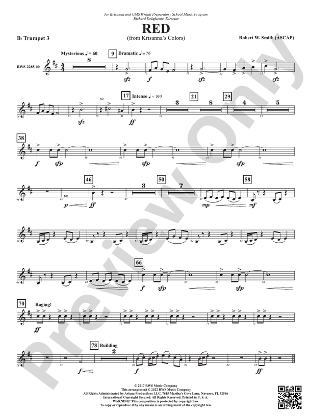 Red - From Krisanna's Colors: 3rd B-flat Trumpet: 3rd B-flat Trumpet ...