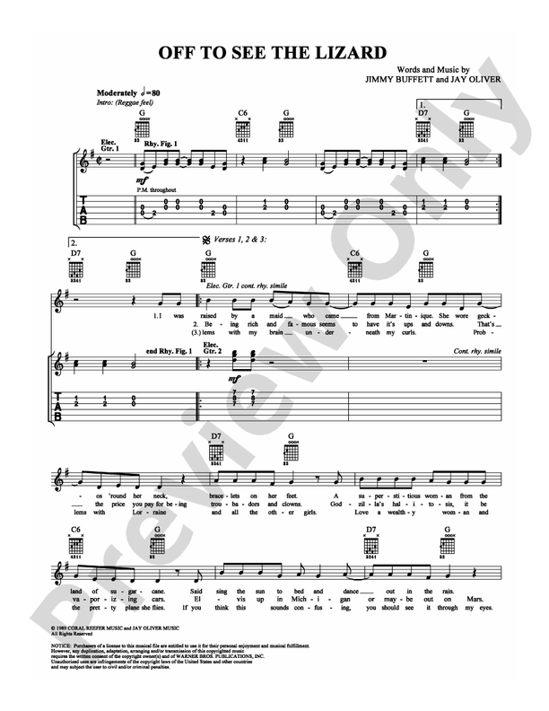 Off to See the Lizard: Guitar TAB: Jimmy Buffett - Digital Sheet Music ...