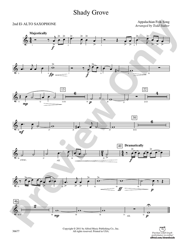 Shady Grove: 2nd E-flat Alto Saxophone: 2nd E-flat Alto Saxophone Part ...