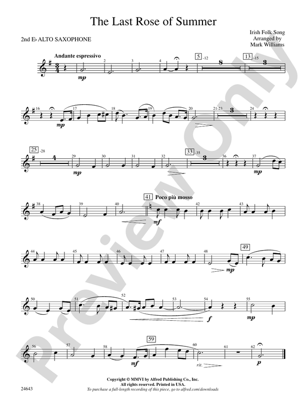 The Last Rose of Summer: 2nd E-flat Alto Saxophone: 2nd E-flat Alto Saxophone Part - Digital ...