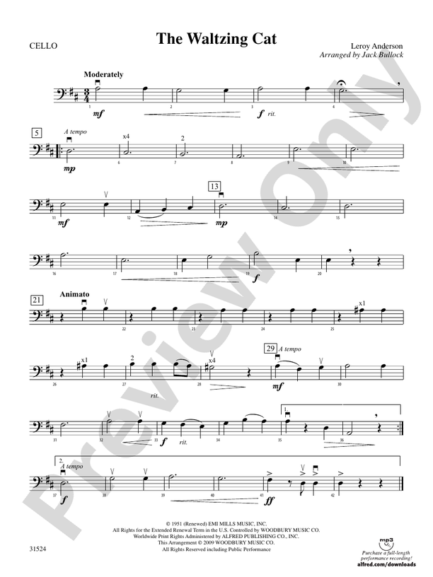 The Waltzing Cat: Cello: Cello Part - Digital Sheet Music Download