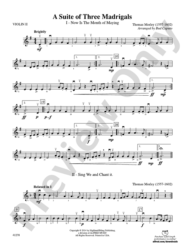A Suite of Three Madrigals: 2nd Violin: 2nd Violin Part - Digital Sheet Music Download