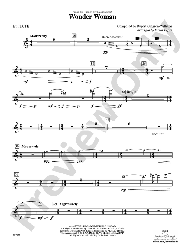 Wonder Woman: From the Warner Bros. Soundtrack: Flute: Flute Part ...