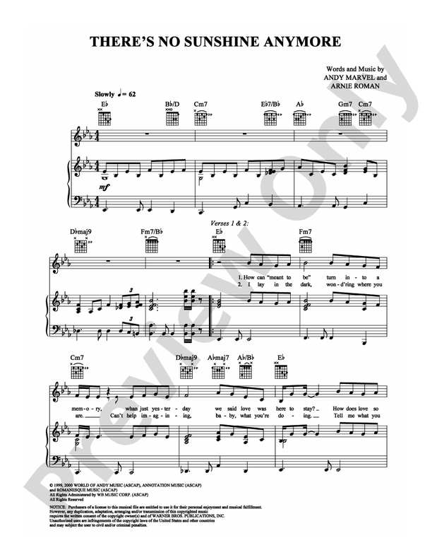 There's No Sunshine Anymore: Piano/Vocal/Chords: Jon Secada - Digital ...
