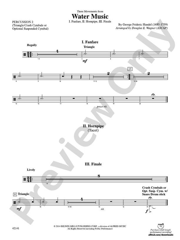 Three Movements from Water Music: 2nd Percussion: 2nd Percussion Part - Digital Sheet Music Download