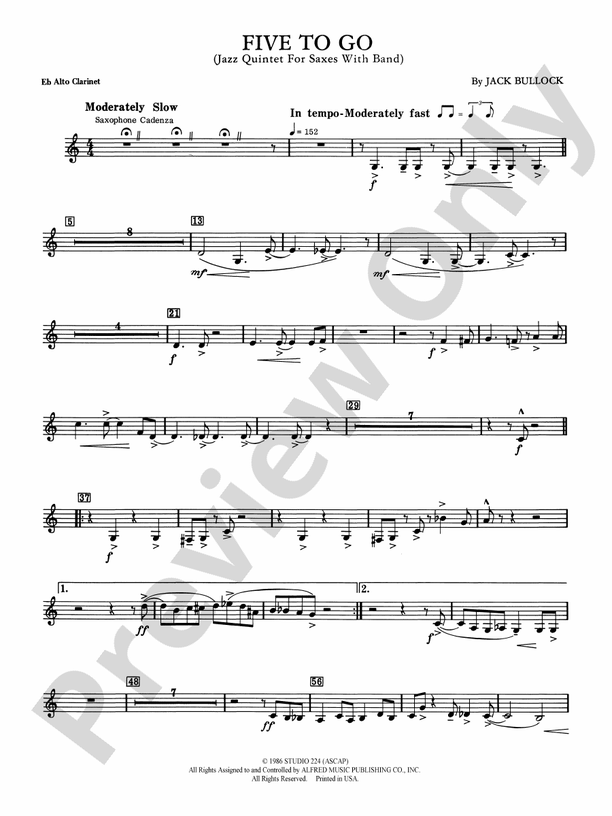 Five to Go: E-flat Alto Clarinet: E-flat Alto Clarinet Part - Digital ...