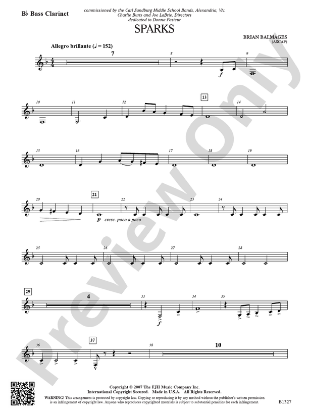 Sparks: B-flat Bass Clarinet: B-flat Bass Clarinet Part: Brian Balmages - Digital Sheet Music ...
