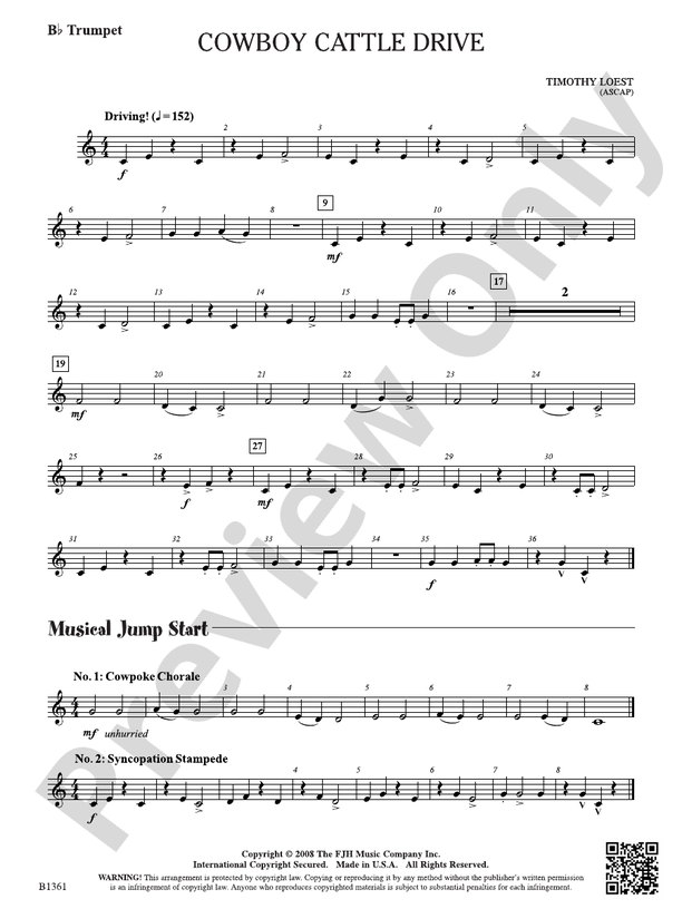 Cowboy Cattle Drive: B-flat Trumpet: B-flat Trumpet Part: Timothy Loest ...