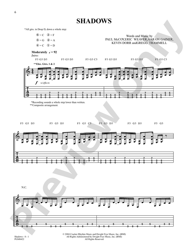 Shadows: Guitar: 12 Stones - Digital Sheet Music Download