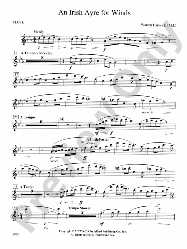 Irish Ayre for Winds: Flute: Flute Part - Digital Sheet Music Download