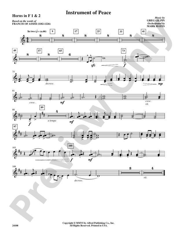 Instrument of Peace: 1st F Horn: 1st F Horn Part - Digital Sheet Music ...