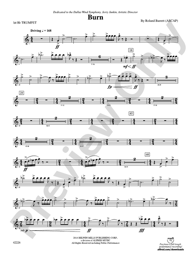 Burn: 1st B-flat Trumpet: 1st B-flat Trumpet Part - Digital Sheet Music Download