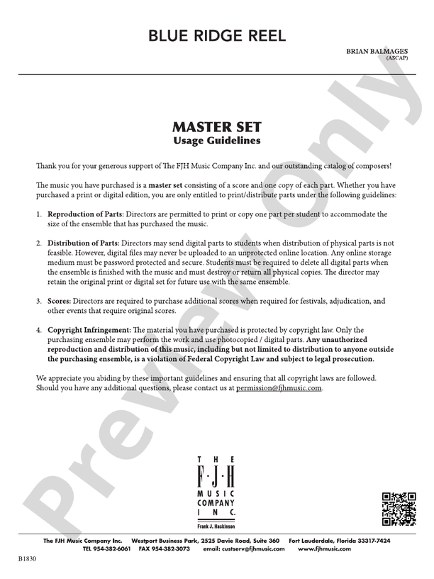 Blue Ridge Reel: Usage Guidelines: Usage Guidelines Part: Brian ...