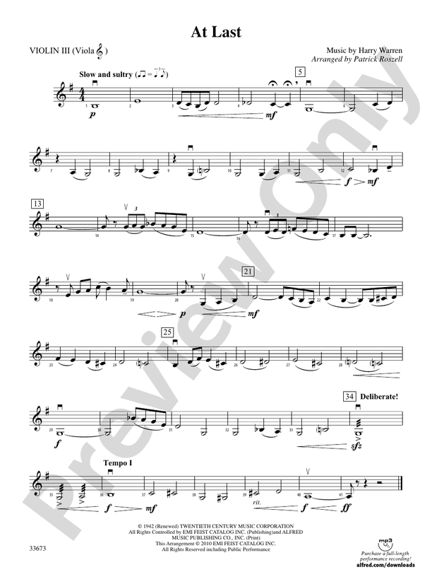At Last: 3rd Violin (Viola [TC]): 3rd Violin (Viola [TC]) Part ...